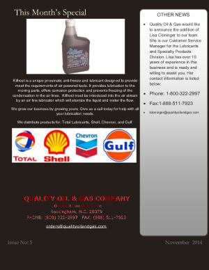 Lubricant Newsletter - Striving to earn your trust since 1945
